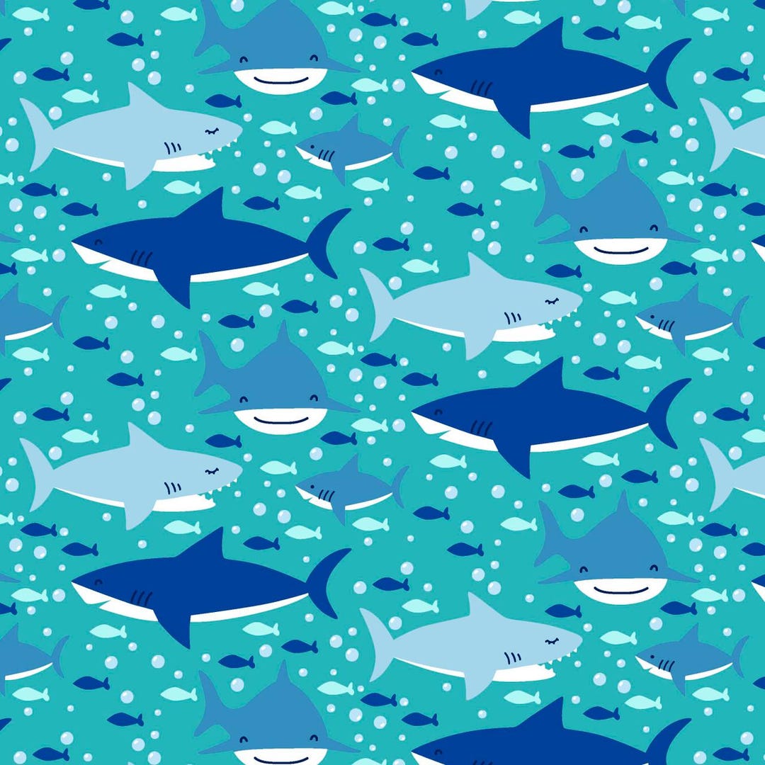 Flannel Sharks Ocean Animals Fish Kids Blue Comfy Prints by AE Nathan ...