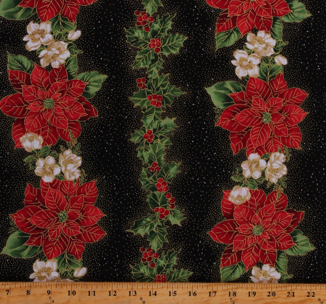 Cotton Poinsettia Holly Berries Flowers Floral Plants Christmas ...
