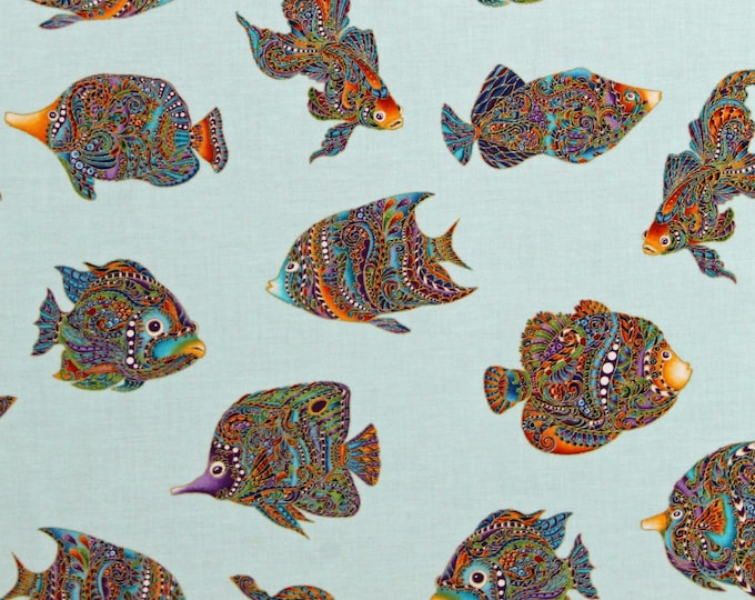 Orange Fish Fabric A Day in the Life of Lake Trout With Minnows by Vo ...