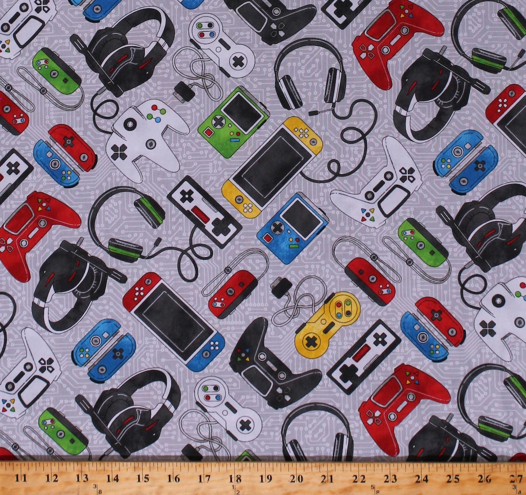 Cotton Video Game Controllers Gaming Zone Games Headphones Kids Gray ...