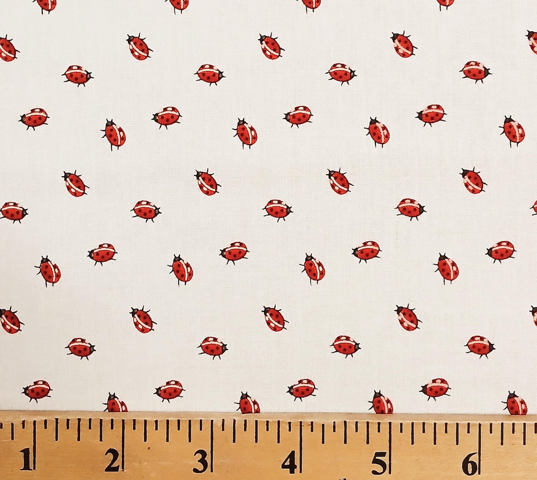 Cotton Ladybugs Lady Beetles Insects on White Red Hot Fabric Enchanted ...