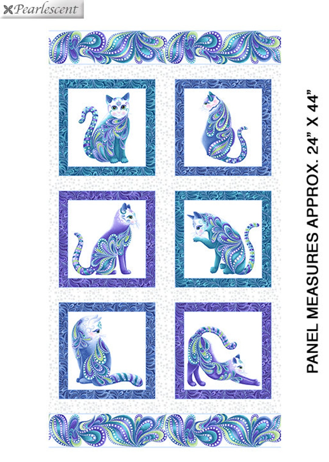 24" X 44" Panel Cats Animals Pets Kitty Kitties Felines Paisleys ...