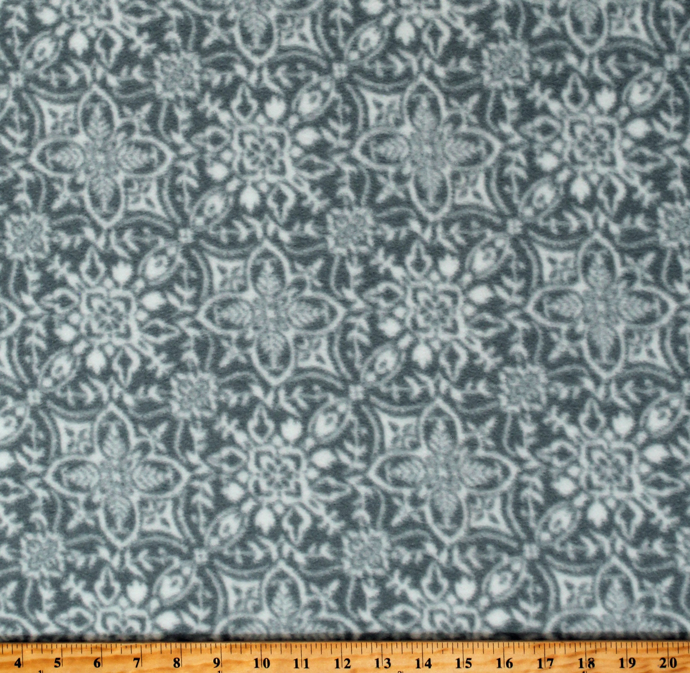 Fleece Floral Geometric Pattern Grayce Grey Gray Winterfleece Fabric ...