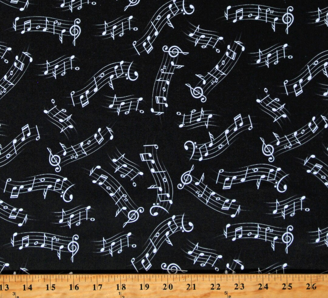 Cotton Sheet Music Swirls Notes Clefs Musicians Band Orchestra Piano ...