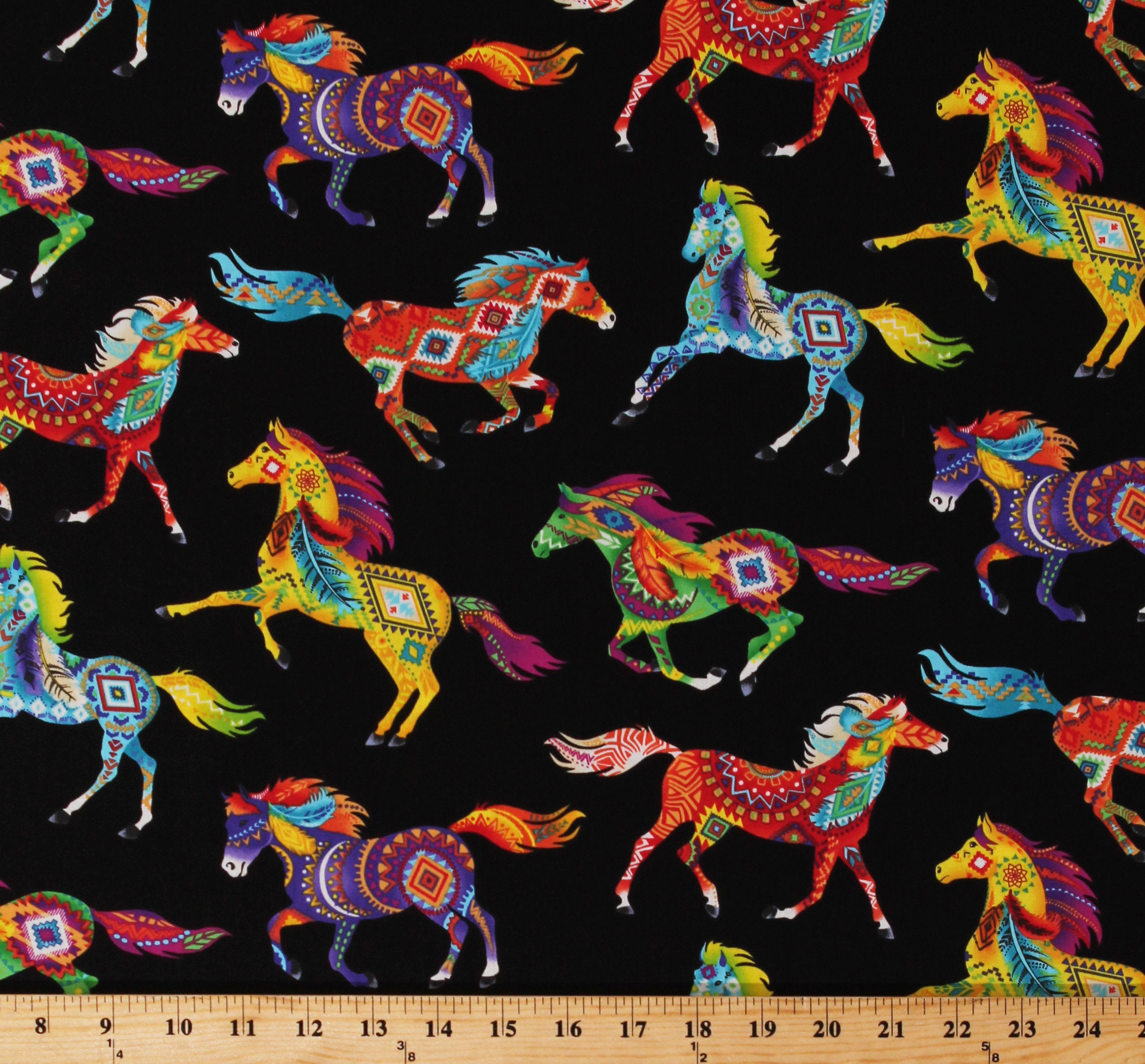 Cotton Southwestern Horses Decorated Horse Aztec Tribal Designs ...