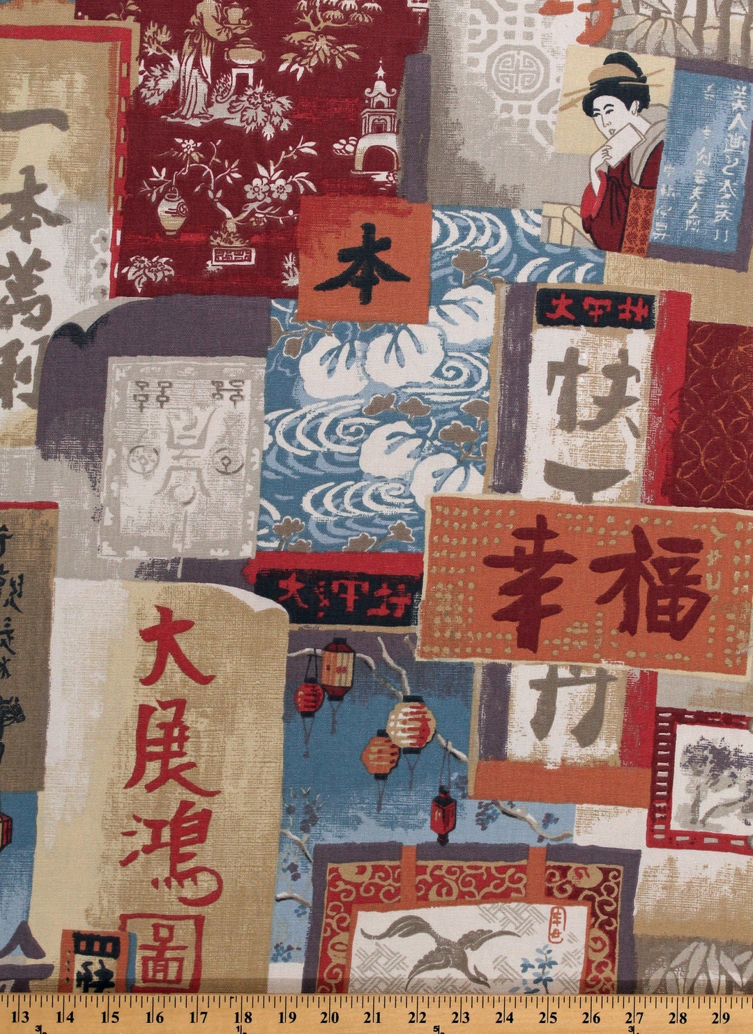 Home Decor Asian Culture Lanterns Horses Geishas Oriental Block Motif ...