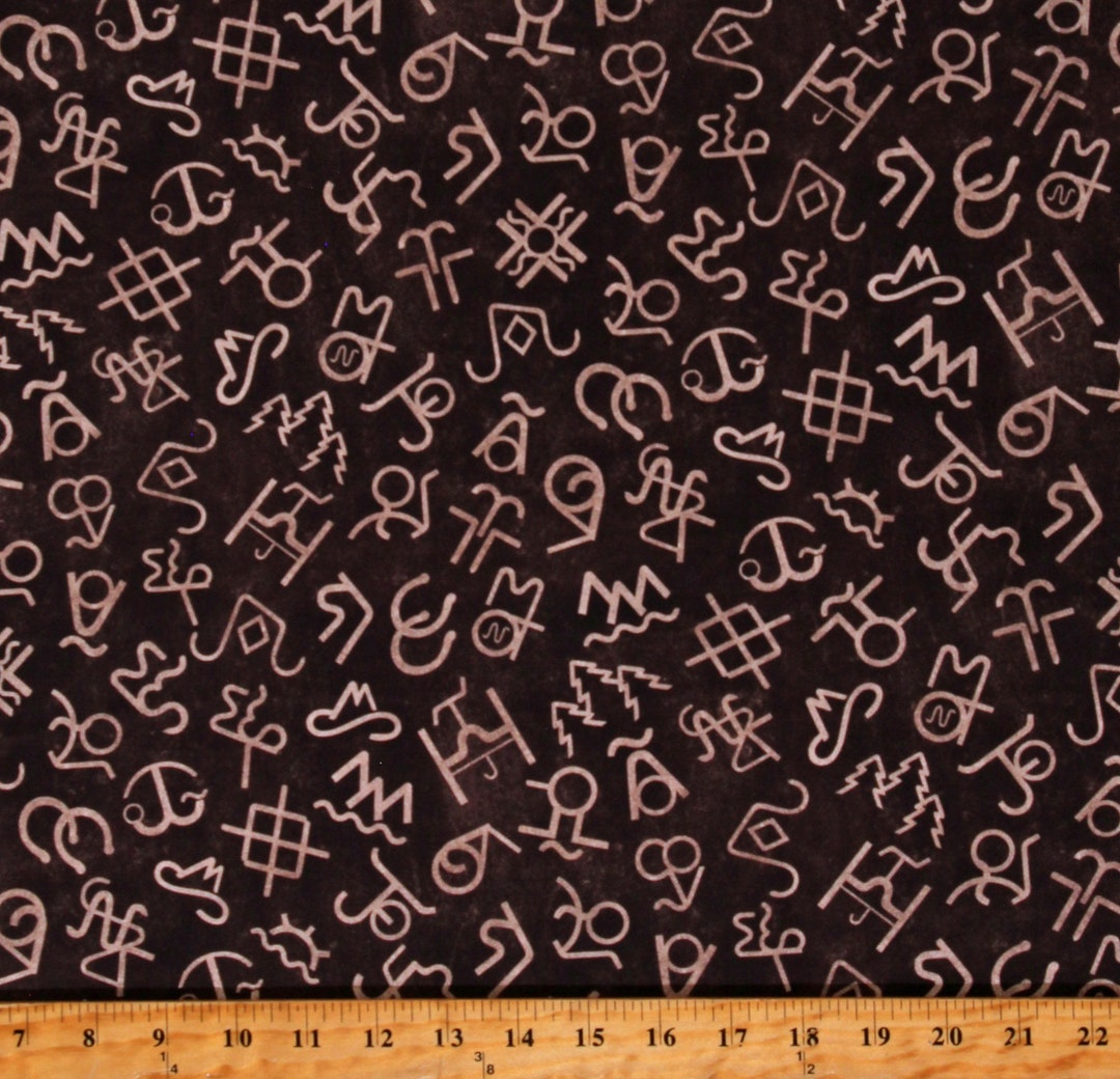 Cotton on the Range Ancient Writing Style Hieroglyphics Cotton Fabric ...