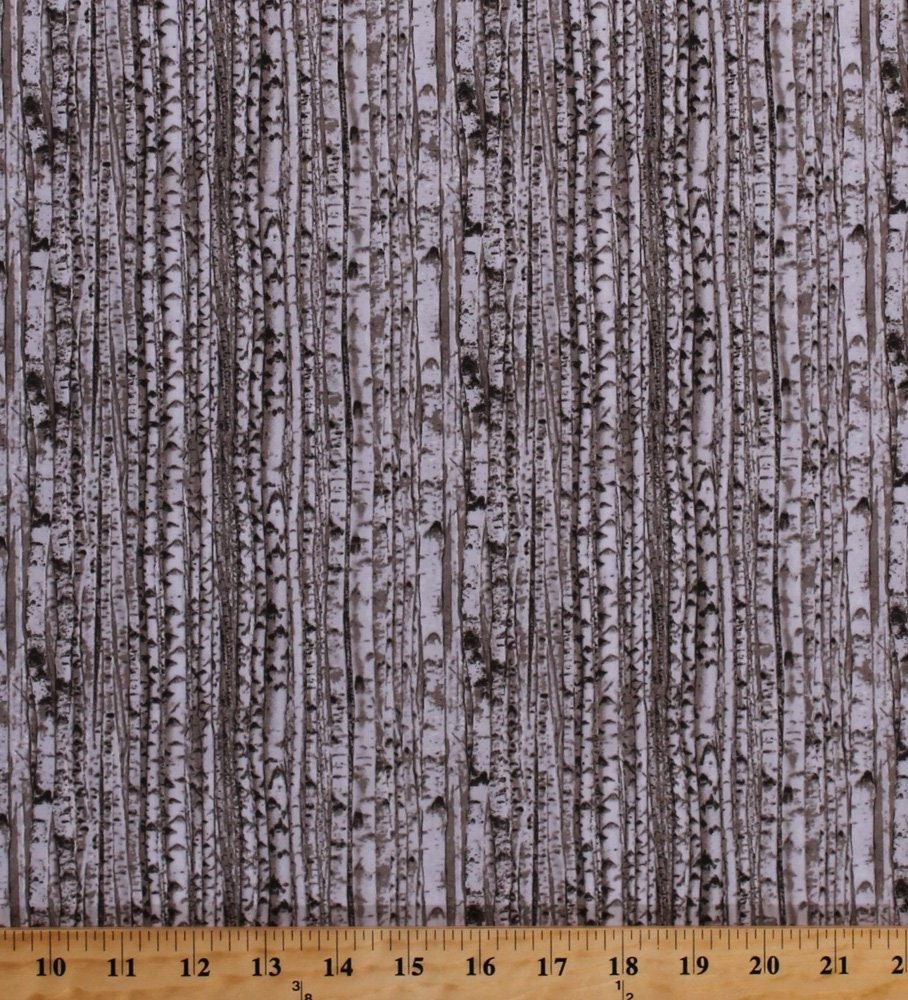 Cotton Landscape Medley Birch Trees Aspen Woods Forest Gray Cotton ...