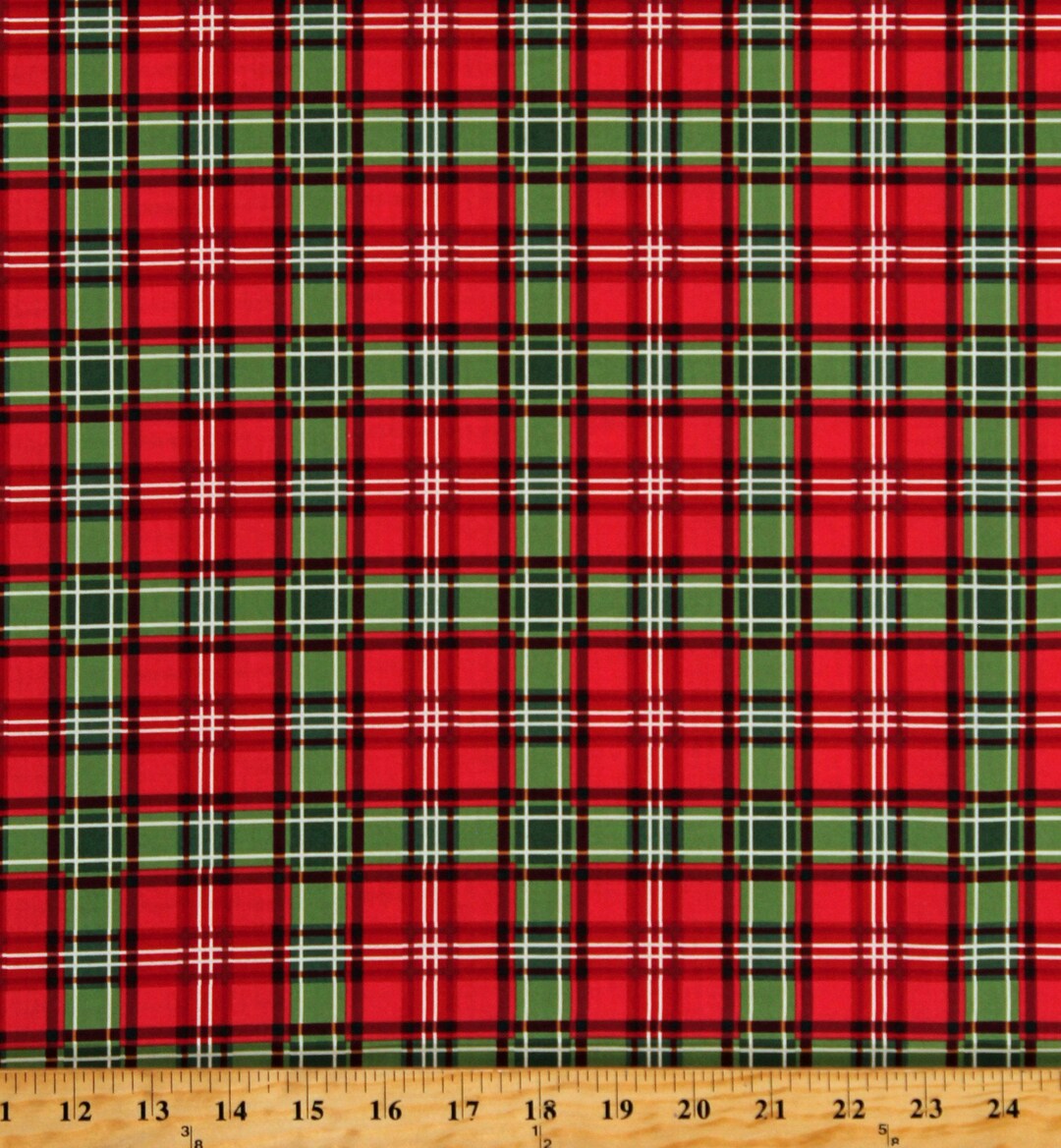 Cotton Red and Green Holiday Plaid Christmas Memories Patterned Cotton ...