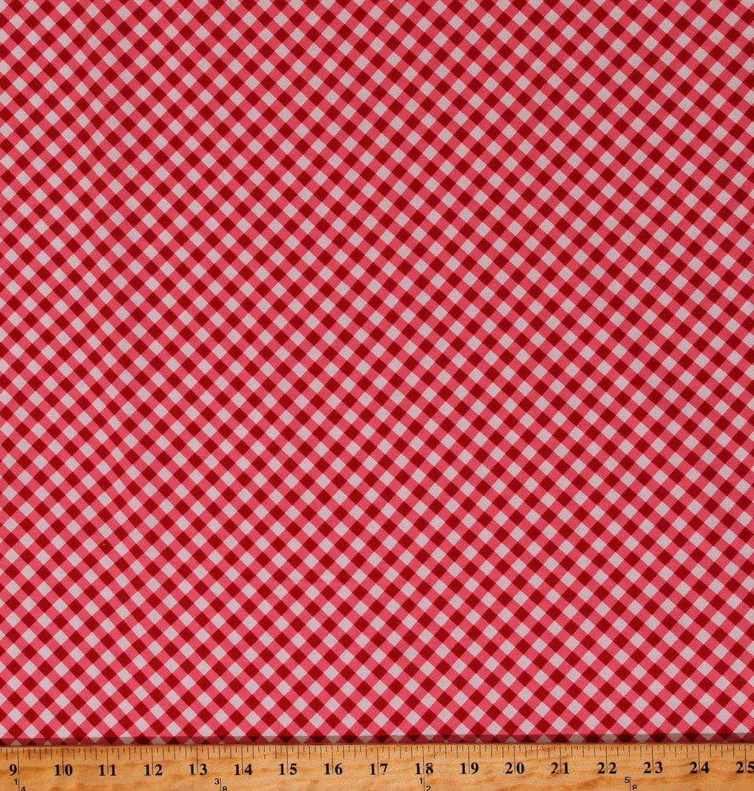 Cotton Vintage Diagonal Gingham Red and Cream Checkered Pattern Cotton ...