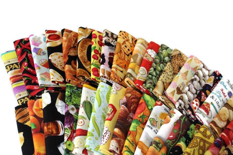 10 Fat Quarters - Food Kitchen Culinary Cuisine Fruit Veggies Candy ...