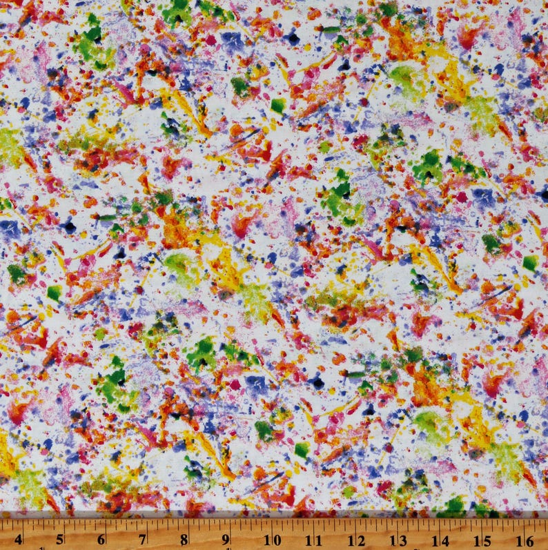 108" Wide Paint Splatter Multicolor Splotches on White Artistic Quilt ...