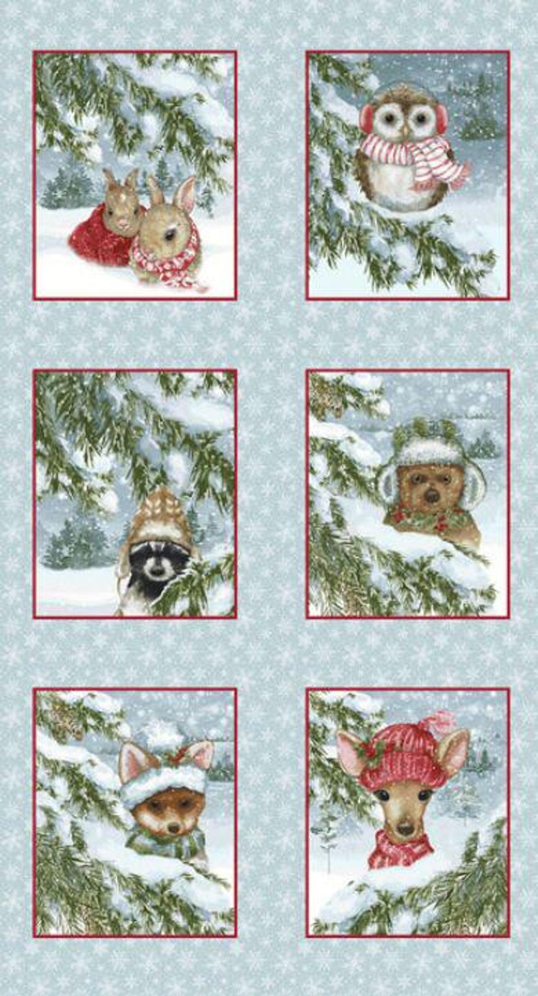 24" X 44" Panel Magical Menagerie Snowy Woodland Animal 9"x12" Squares ...