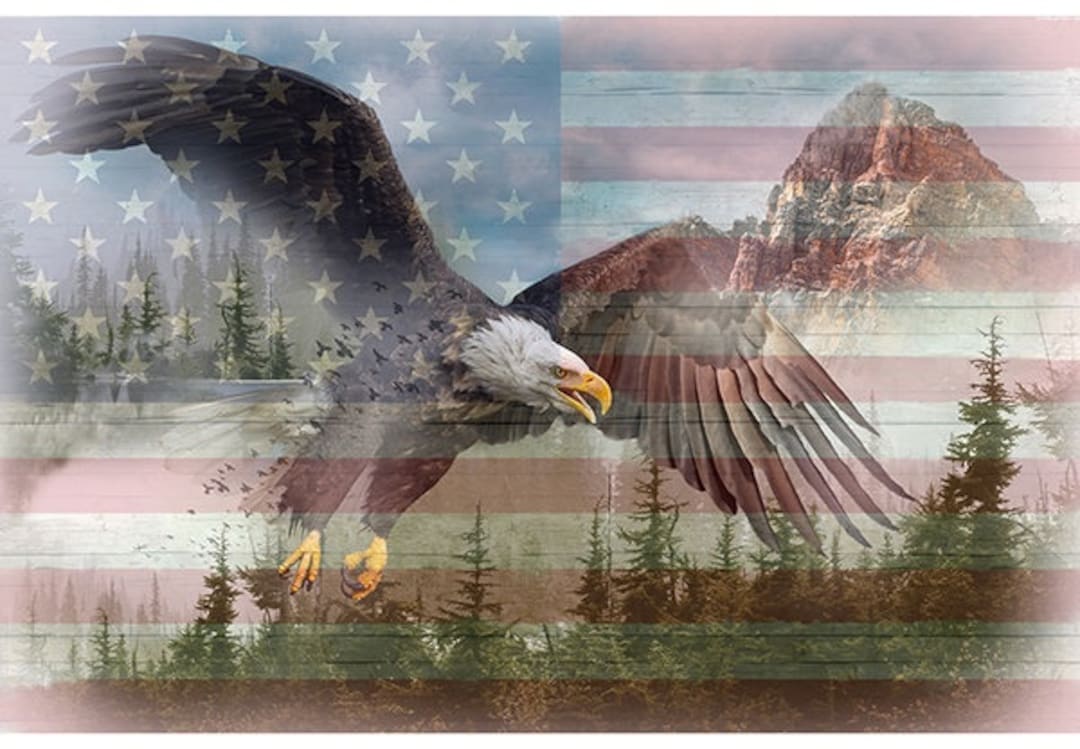 29" X 44" Panel American Wild United States Flag Bald Eagle Patriotic ...