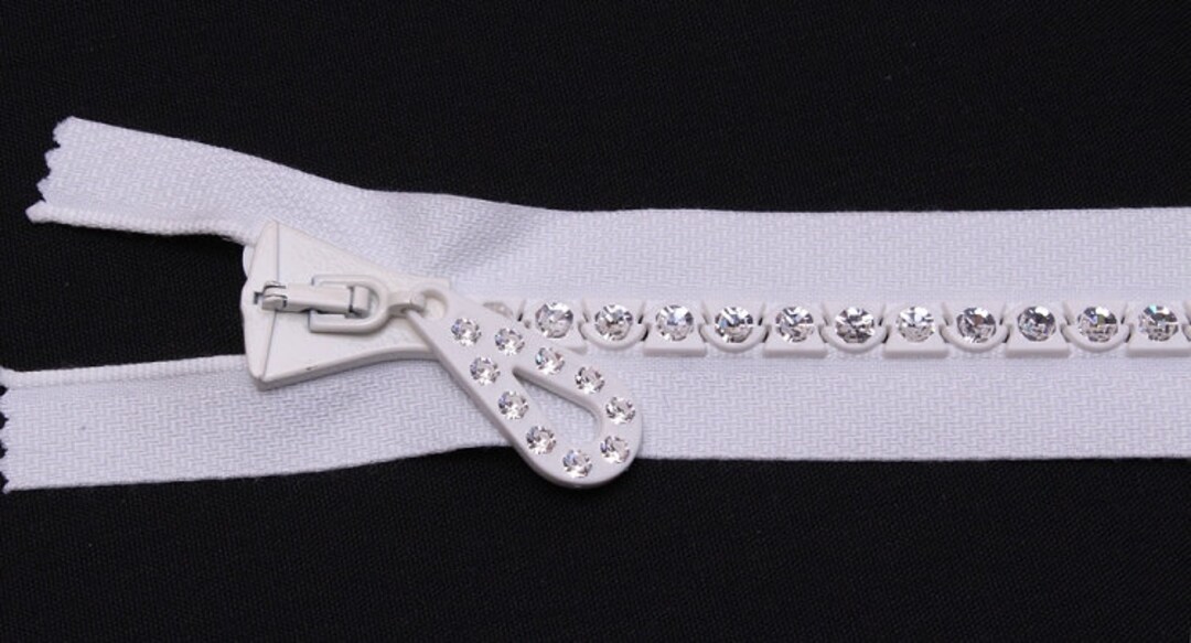 White Zipper - 4" Closed- Bottom Placket Zipper Large Rhinestone ...