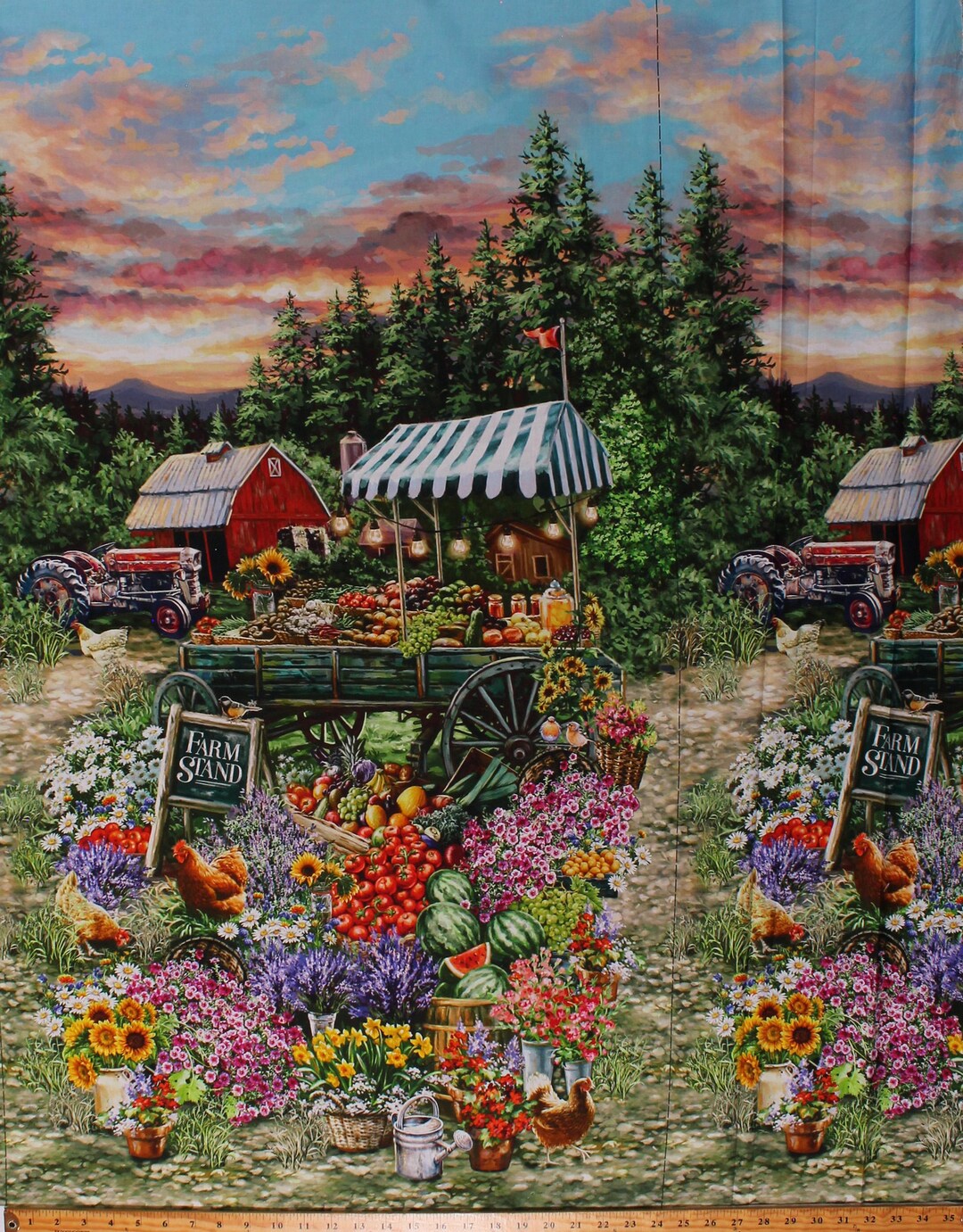 24" X 44" Panel Gardens Flowers Floral Farms Barns Fields Multicolor ...