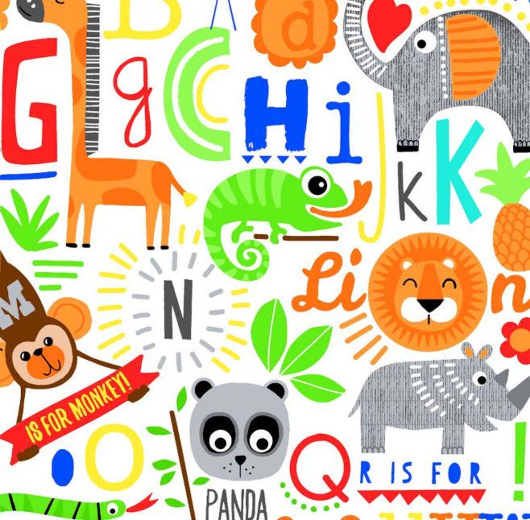 Flannel Alphabet Animals Abcs Learning Children's White AE Nathan Comfy ...