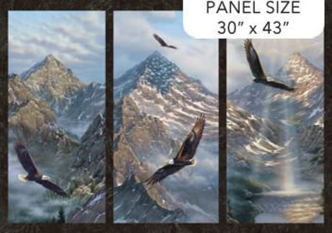 31" X 44" Panel Bald Eagles Soaring Birds Mountains Scenic Landscape ...