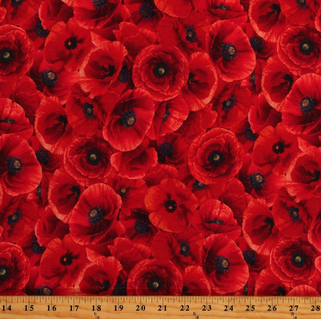Cotton Packed Red Poppies Flowers Floral Spring Cotton Fabric Print by ...