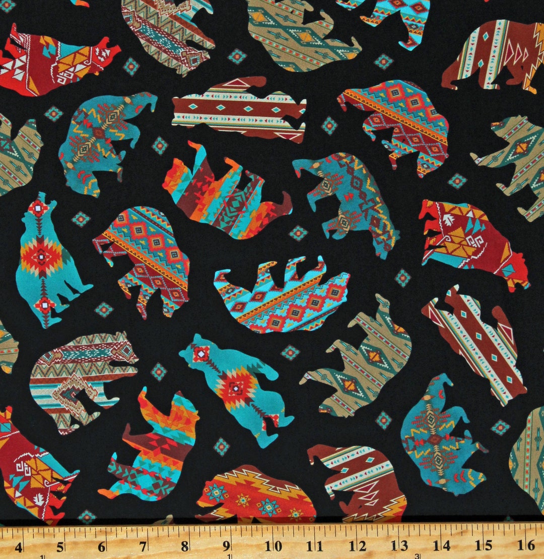 Cotton Bears Animals Southwestern Stripes Design This & That IX Black ...