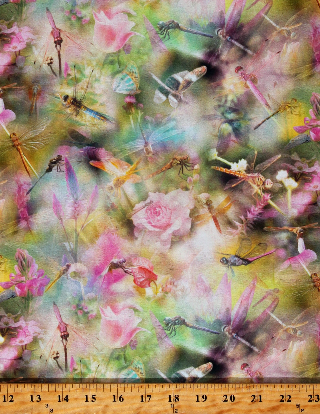 Cotton Wildflowers Garden Springtime Dragonflies Dragonfly Insects Bugs Multicolor Cotton Fabric ...