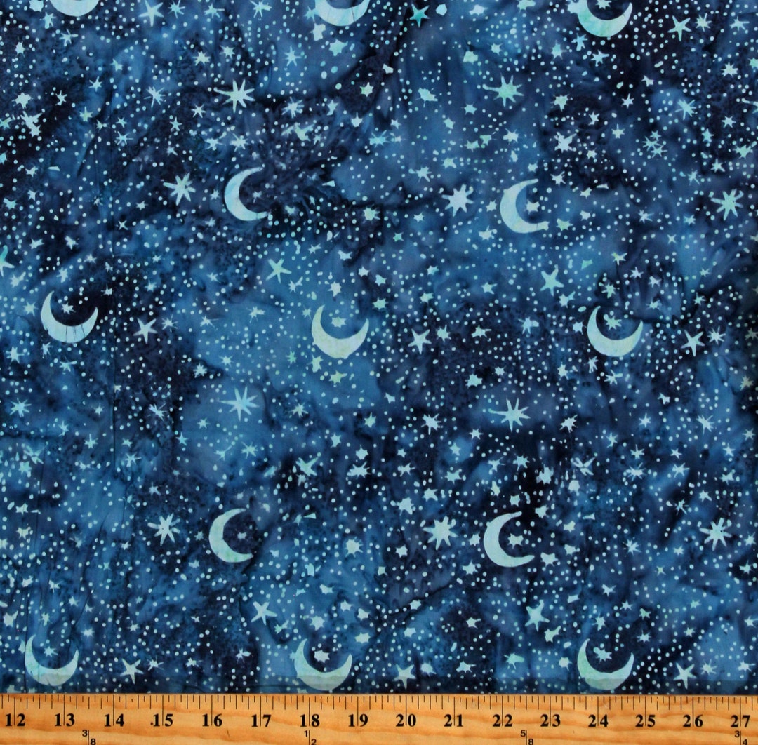Cotton Batiks Stargazer Night Sky Blue Moons Stars Blue Cotton Fabric ...