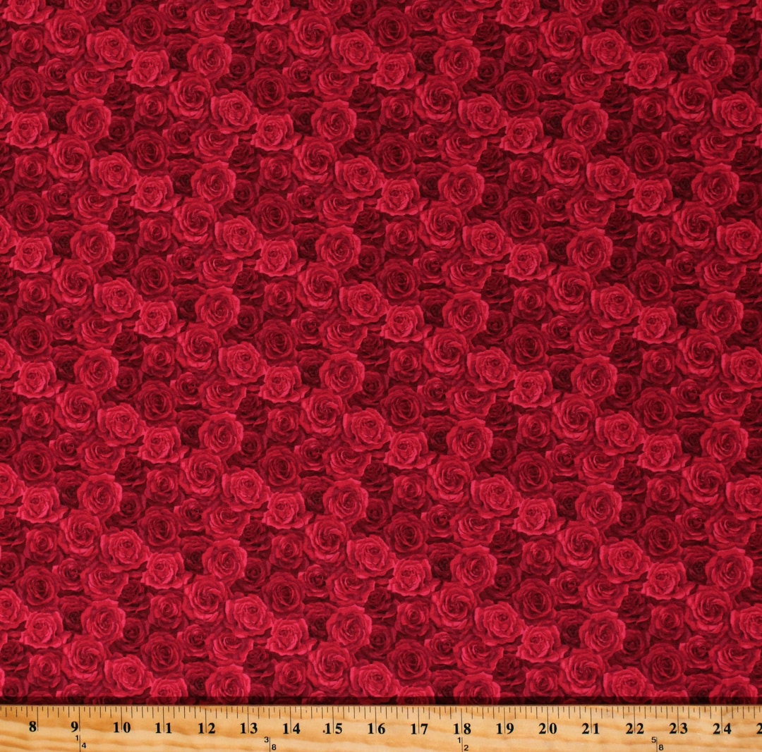 Cotton Red Roses Flowers Floral Summer Garden Valentines Day Cotton ...