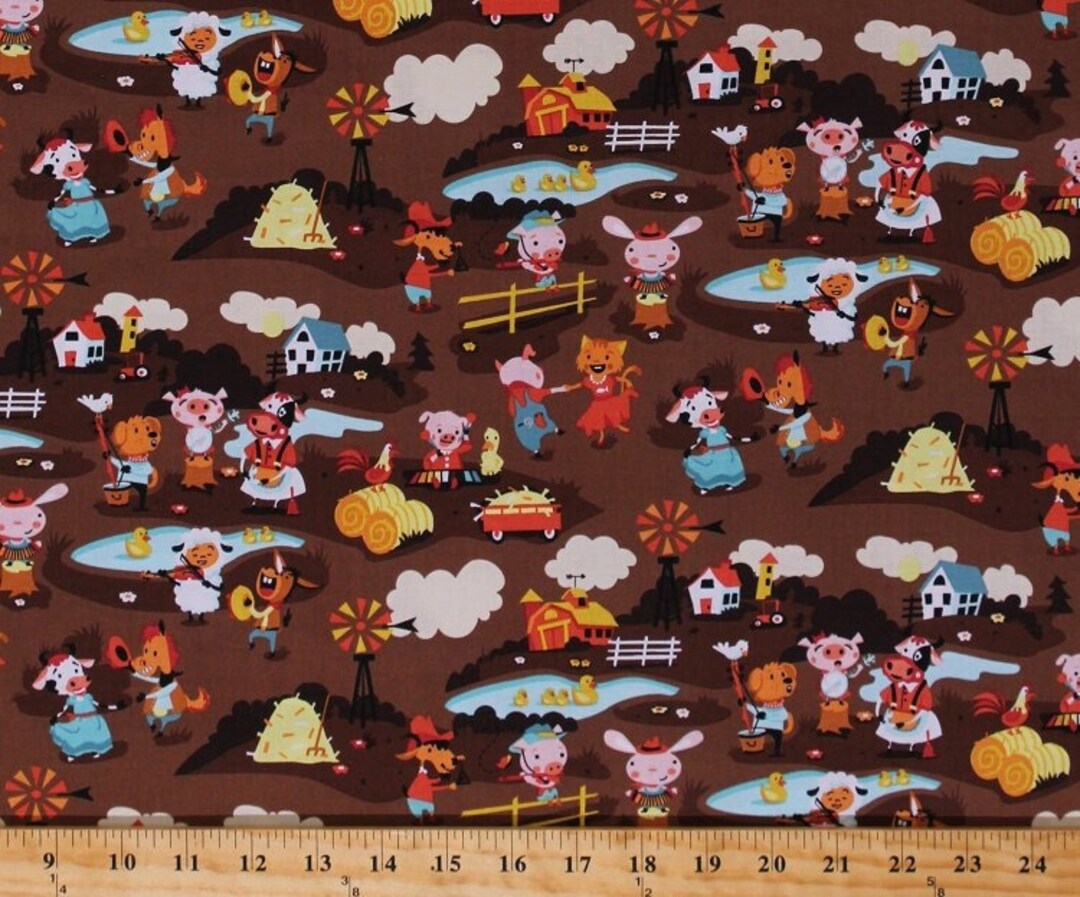 Cotton Cute Farm Animals Hoedown Barnyard Pigs Horses Cows Harmony Farm ...