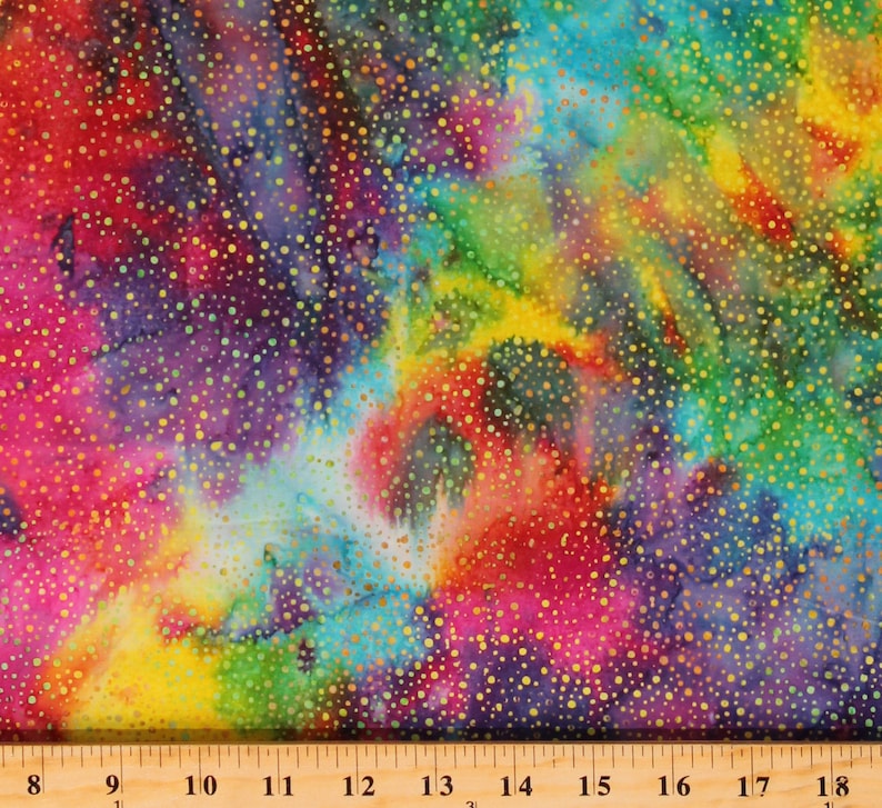 Cotton Rainbow Batiks Circles Dots Galaxy Rainbow Cotton Fabric Print ...