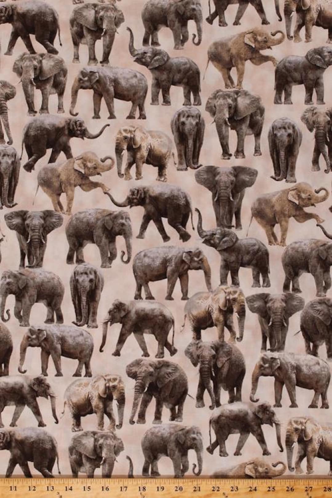Cotton Elephants African Animals Wildlife Africa Beige Cotton Fabric ...