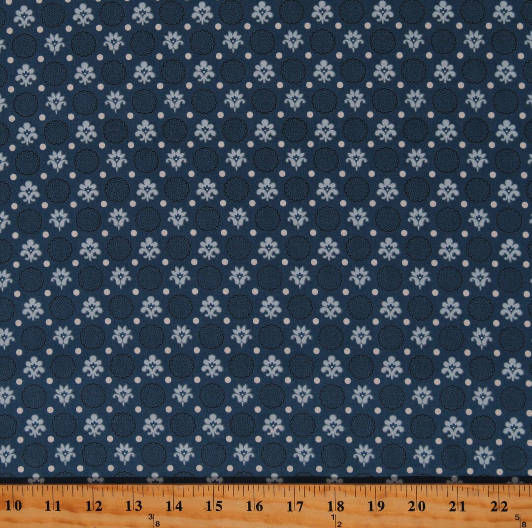 Cotton Favorite Fibers Sheryl Johnson Flowers Floral Polk a Dots Blue ...