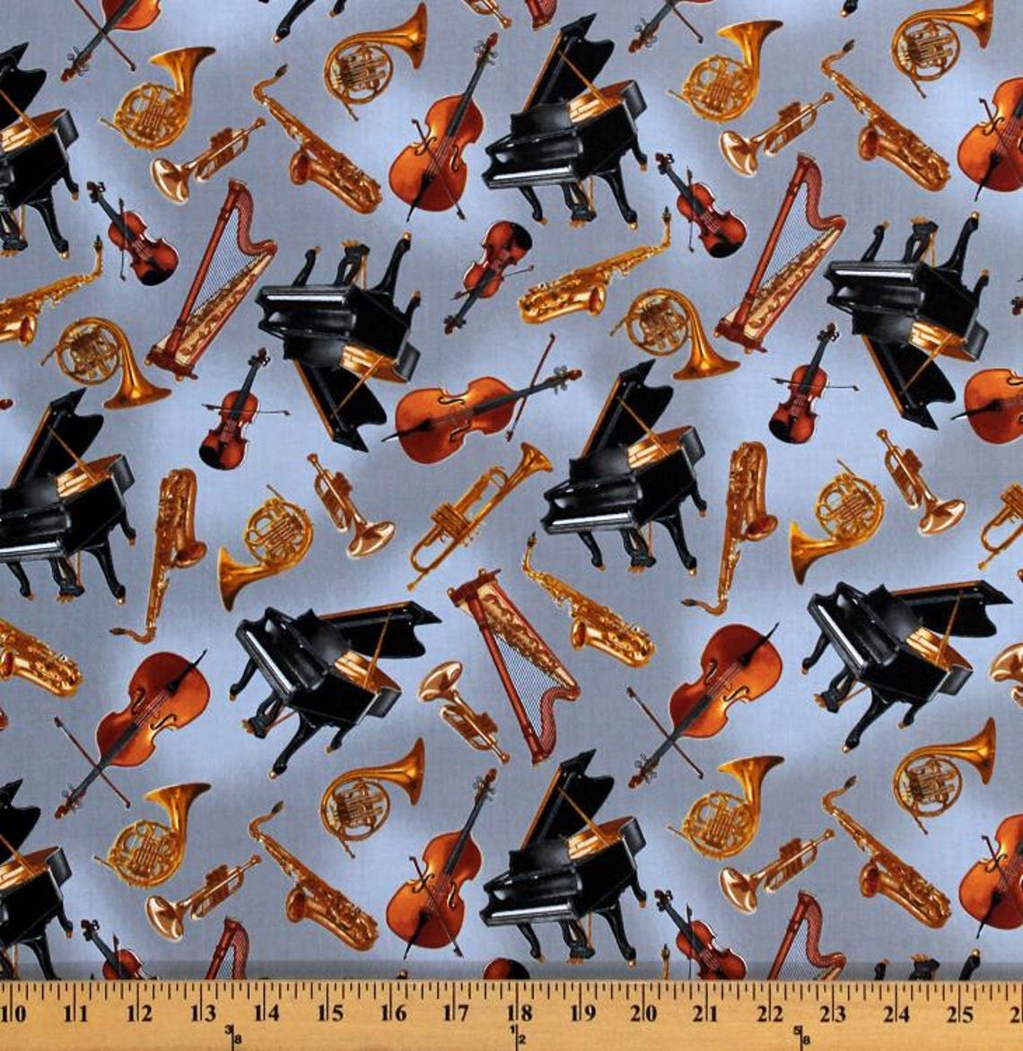 Cotton Musical Instruments Pianos Saxophones Harps Band Music Orchestra ...