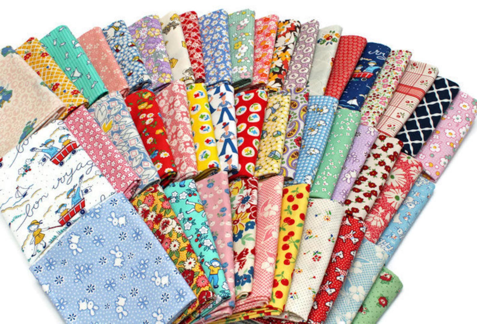 10 Fat Quarters - 1930's -1950's Reproduction Feed Sack Small Floral ...