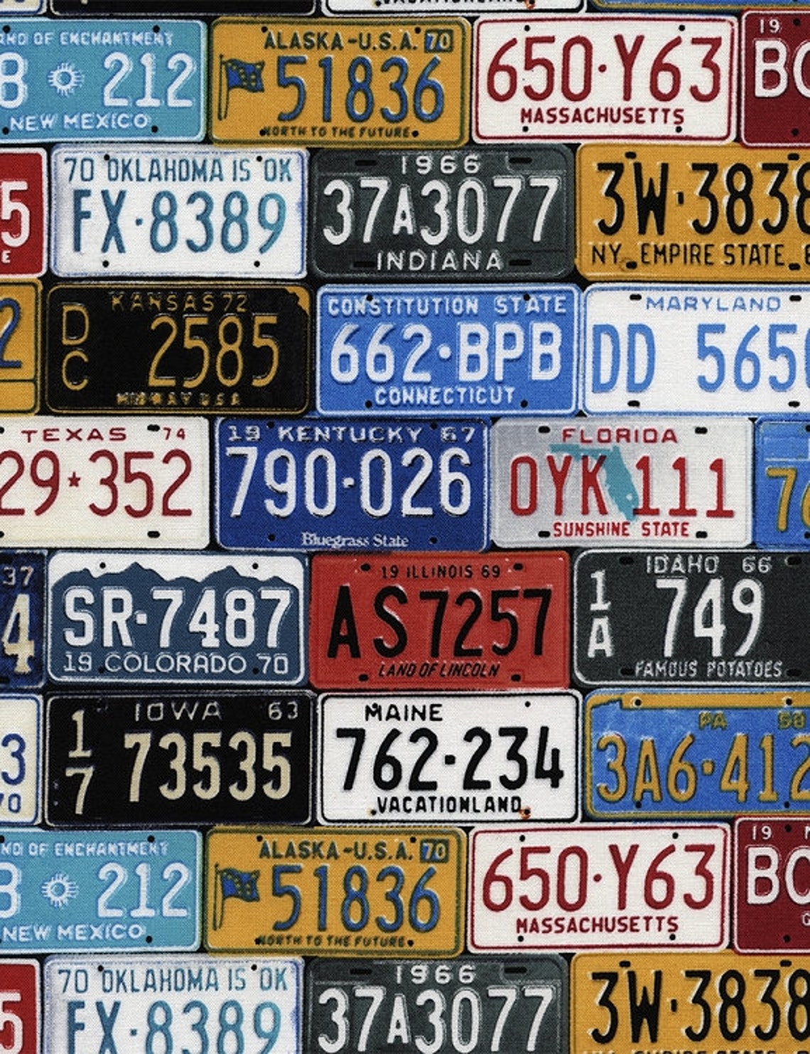 Cotton State License Plate Plates Allover Cotton Fabric Print (road ...