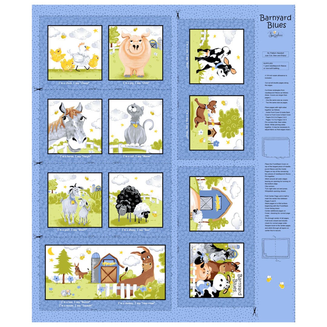 36" X 44" Panel Barnyard Blues Children's Soft Book Farm Animals Kids ...
