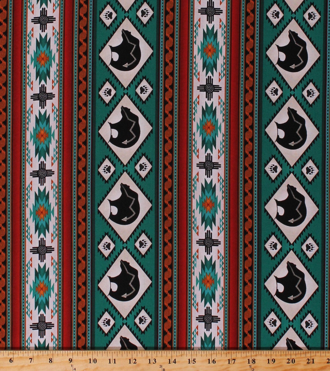 Cotton Southwestern Native American Aztec Bears Wildlife Tucson 516 ...