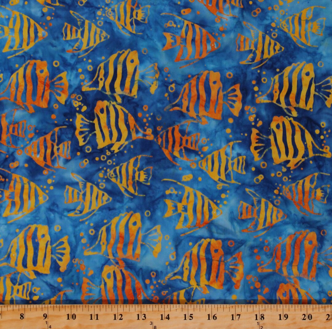 Cotton Batik Fish Ocean Animals Land and Sea Blue Cotton Fabric Print ...