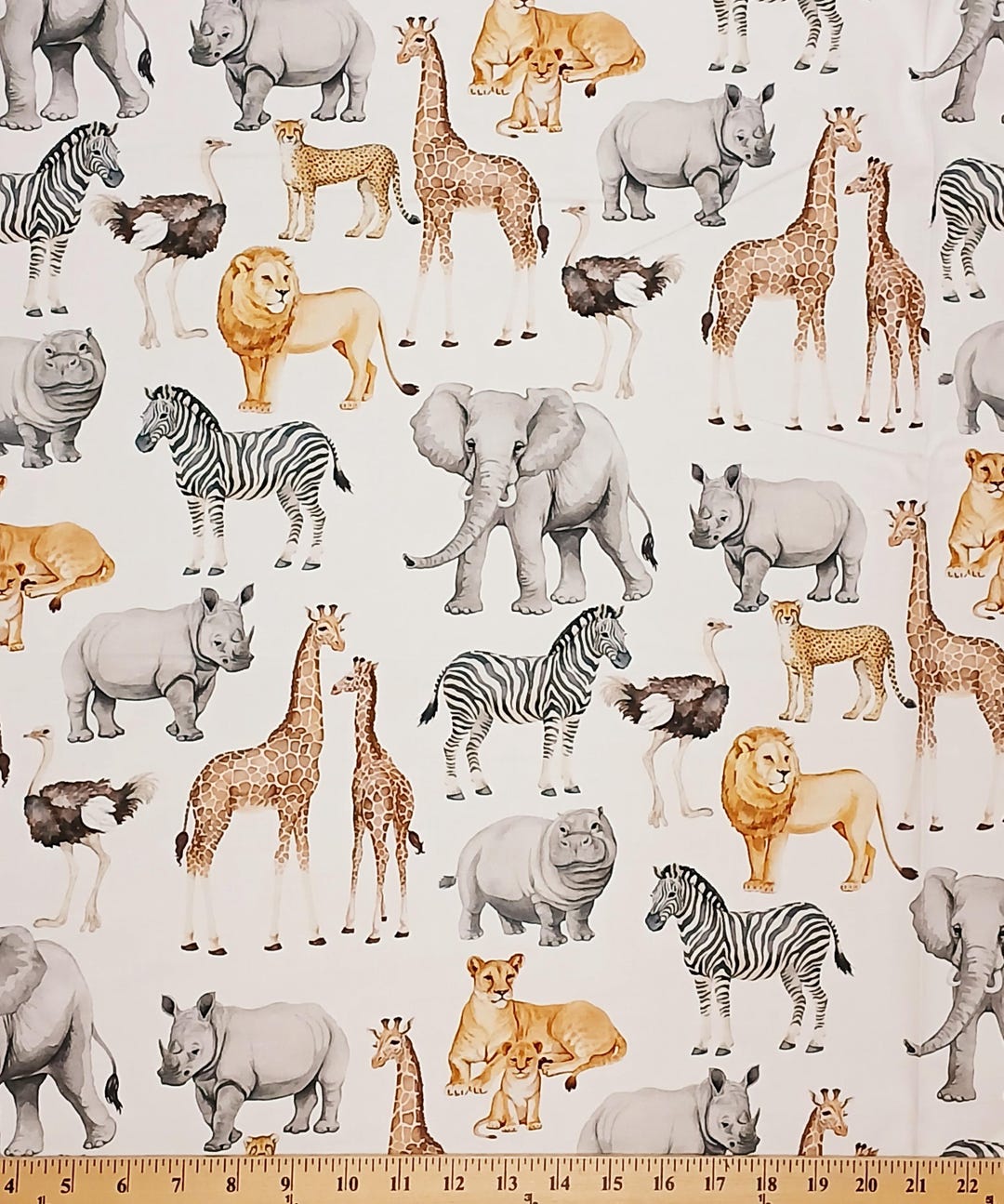 Cotton Animal Feature Africa Elephants Lions Giraffes Cheetahs Wild One Northcott Cotton Fabric ...