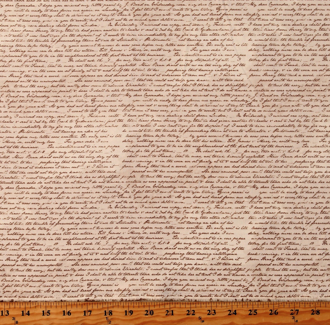 Cotton Cursive Words Script Vintage Handwriting Words Tan Cotton Fabric ...