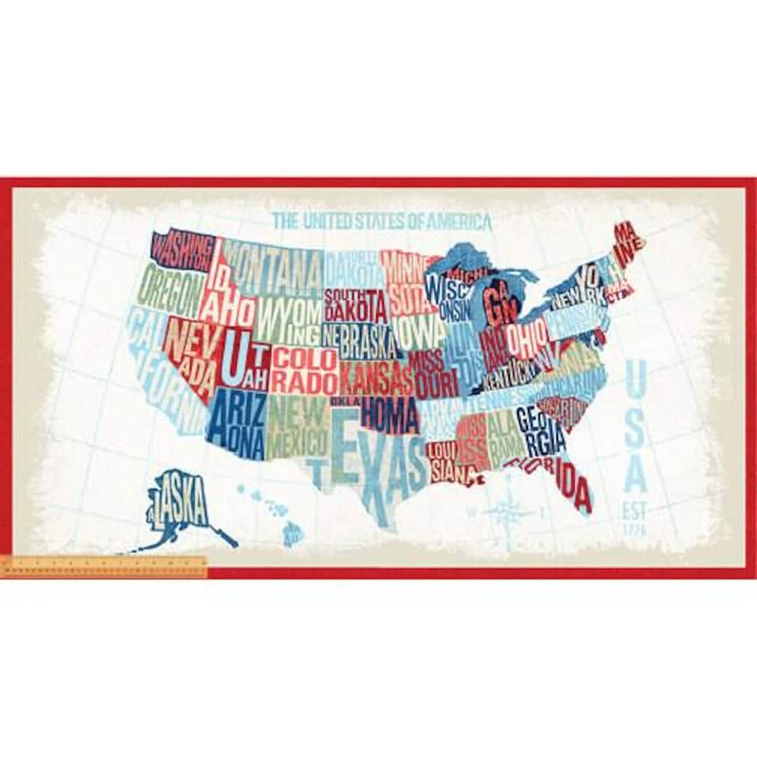 24" X 44" Panel United States of America Map States Across the USA ...