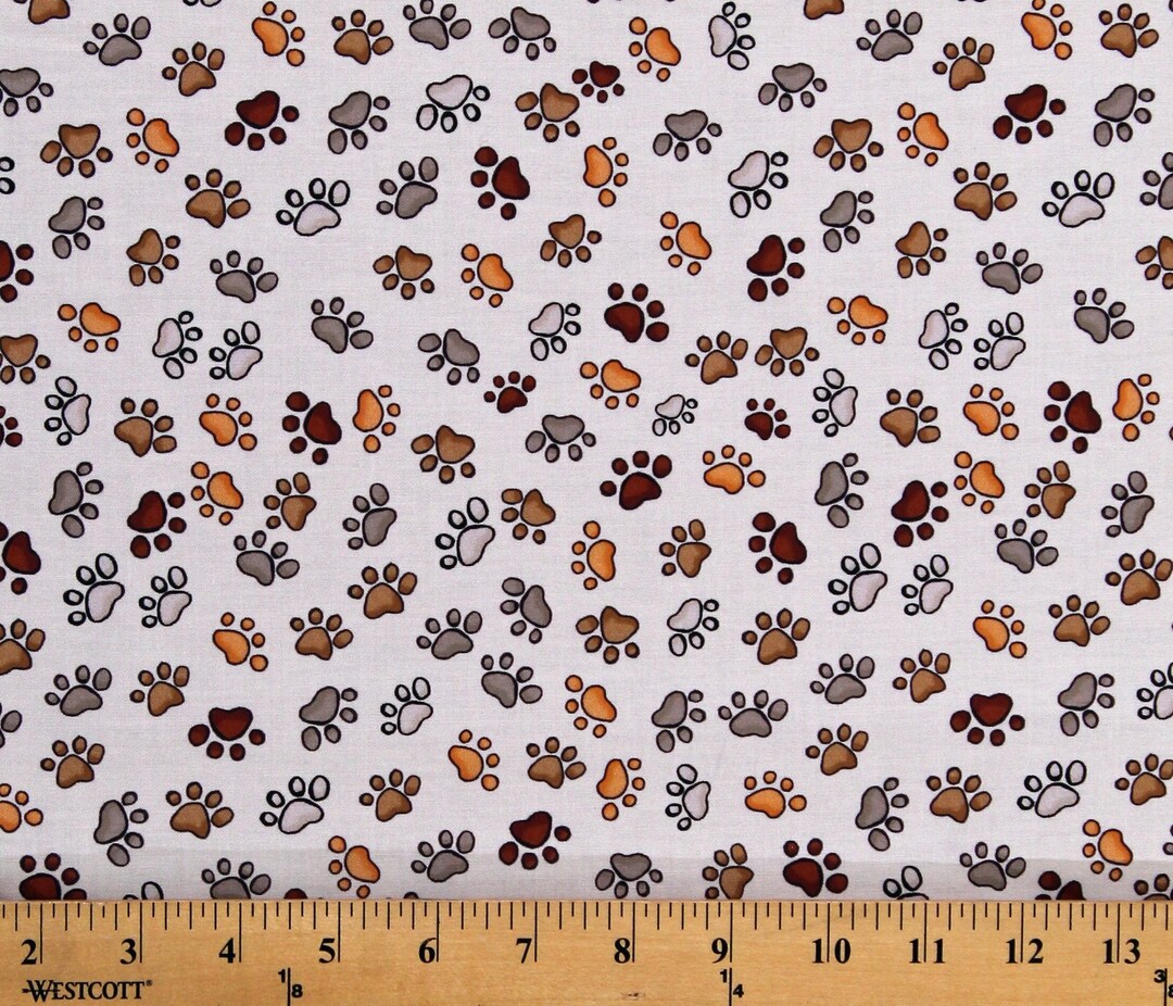 Cotton Pawprints Dogs Pets Animals Puppy Paws Bone Cream Cotton Fabric ...