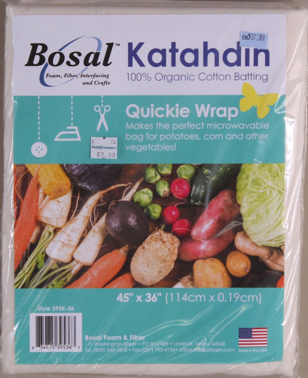 Bosal Katahdin 100% Organic Cotton Batting 45" X 36" Quickie Wrap (395K ...