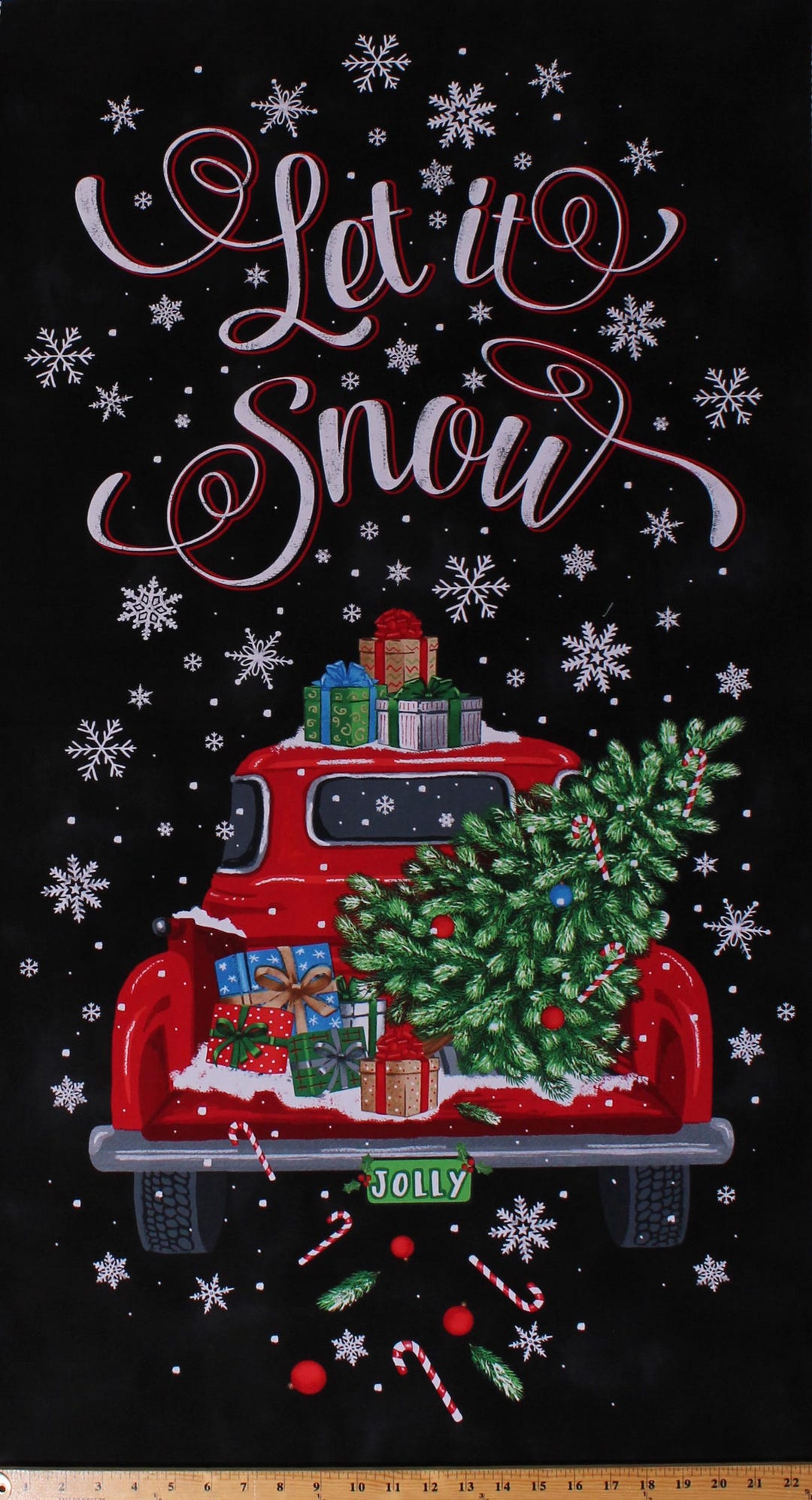 23" X 44" Panel Red Christmas Truck Christmas Tree Presents Jolly Candy ...