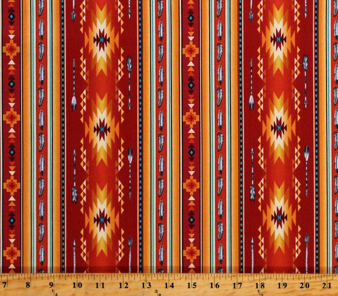 Cotton Southwestern Stripes Feathers Arrows Orange Yellow Gold ...
