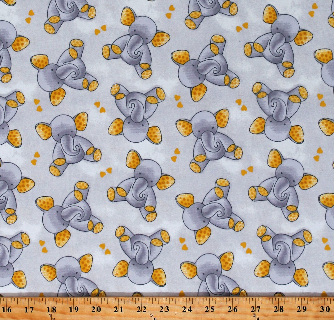 Flannel Sleepytime Elephants Animals Hearts Kids Baby Gray Cotton ...
