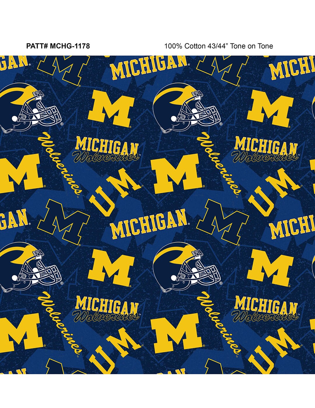 Cotton University of Michigan U of M Wolverines Navy Cotton Fabric ...
