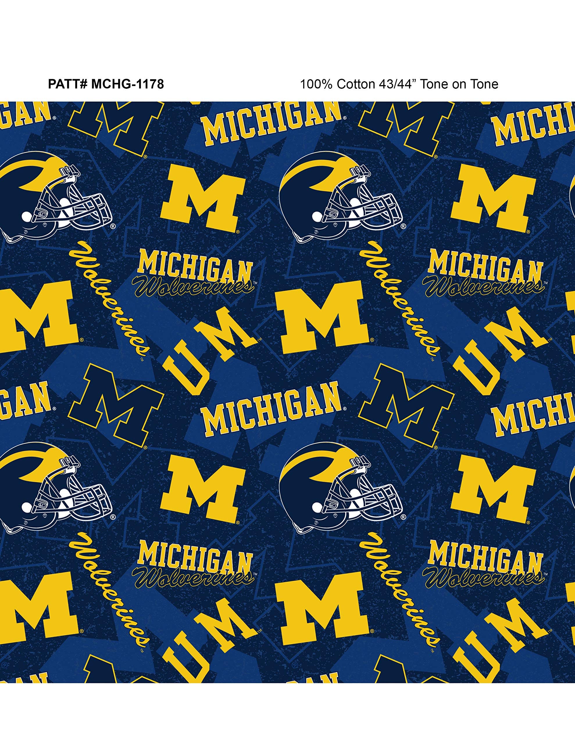 Cotton University of Michigan U of M Wolverines Navy Cotton Fabric ...