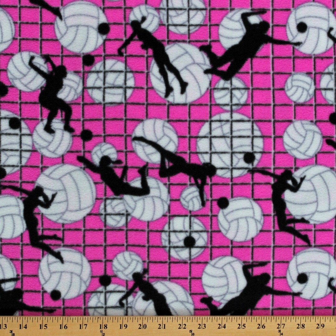 Fleece Volleyballs Players Silhouettes Net Allover on Pink Girls Sports ...
