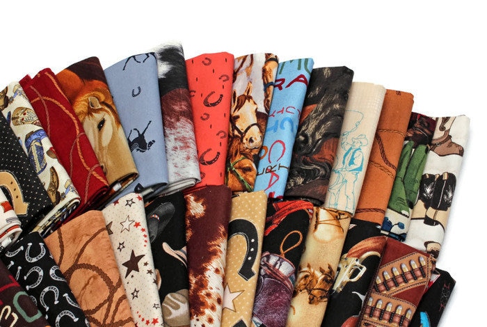 10 Fat Quarters - Assorted Western Cowboys Old West Out West Horses ...