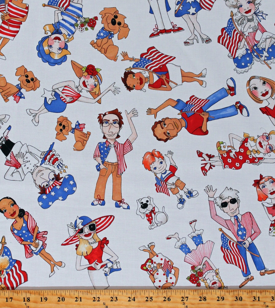 Cotton US Tossed People American Flags Patriotic USA 4th of July ...